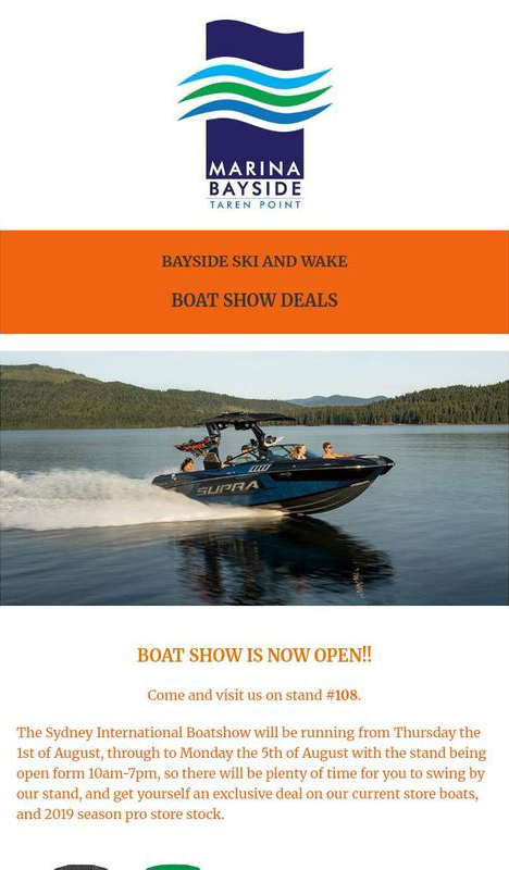 Bayside Ski and Wake - Boat Show Flyer - Marina Bayside